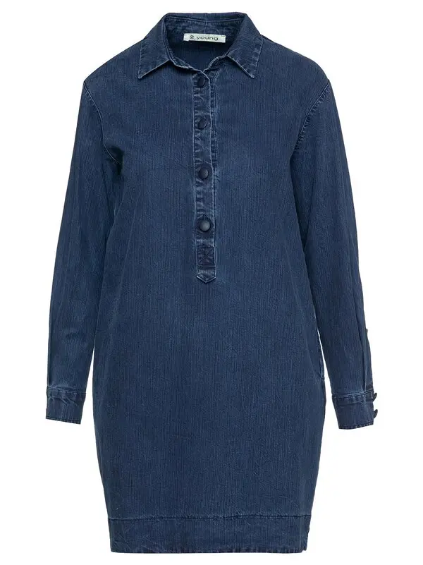 CONQUISTA Denim Shirt Dress - Blue