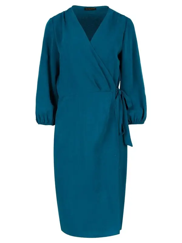 CONQUISTA Long Sleeve Tencel Midi Wrap Dress - Blue