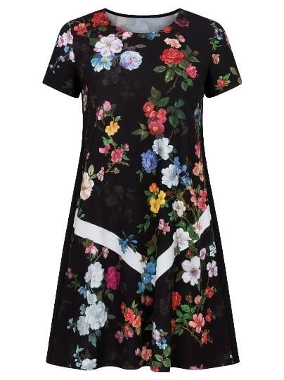 CONQUISTA A-line Floral Dress - Black