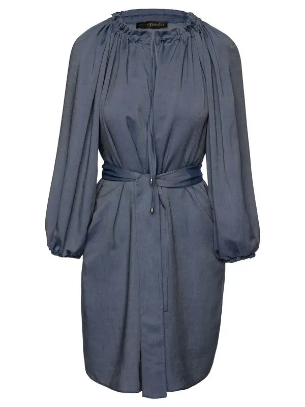 CONQUISTA Belted Denim Style Dress - Blue