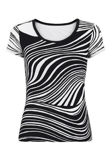 CONQUISTA Round Neck Print Top - Black