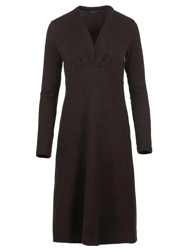 CONQUISTA Melange Long Sleeve Empire Line Jersey Dress - Brown