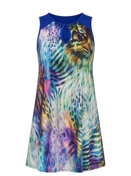 CONQUISTA Sleeveless Abstract Print A-line Dress - Blue