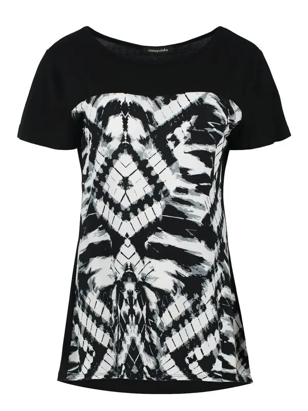CONQUISTA Monochrome Printed Longline Top - Black