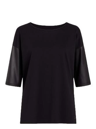 CONQUISTA Faux Leather Detail Top - Black