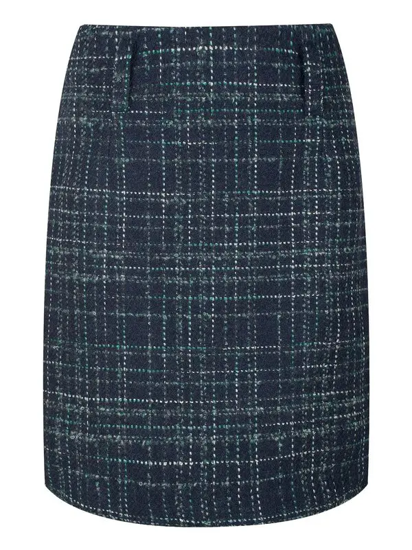 CONQUISTA Check Wool Coat Fabric Mini Skirt - Blue