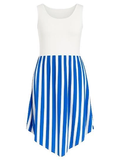 CONQUISTA Sleeveless Striped Dress - Blue