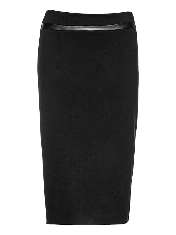 CONQUISTA Stretch Midi Pencil Skirt With Faux Leather Detail - Black