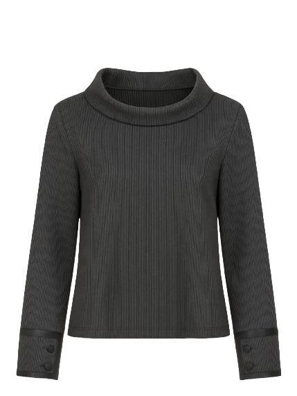 CONQUISTA Pleather Detail Long Sleeve Top - Grey