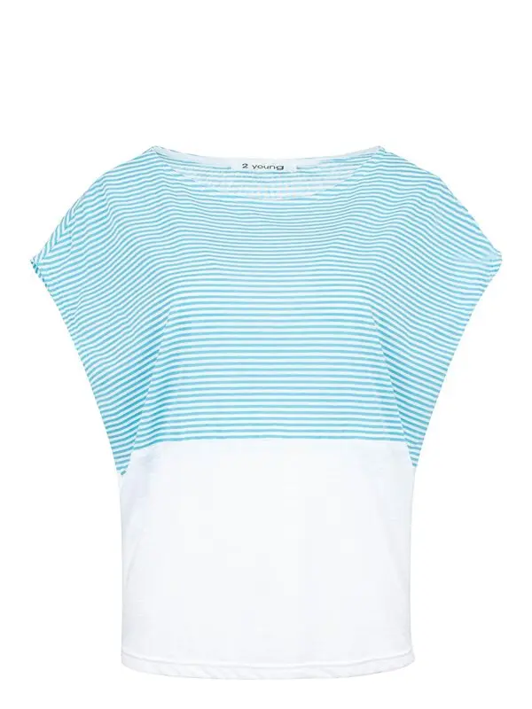 CONQUISTA Sleeveless Jersey Top With Stripe Detail - Blue
