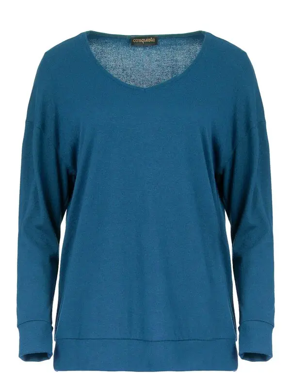 CONQUISTA Petrol V Neck Knit Top - Blue