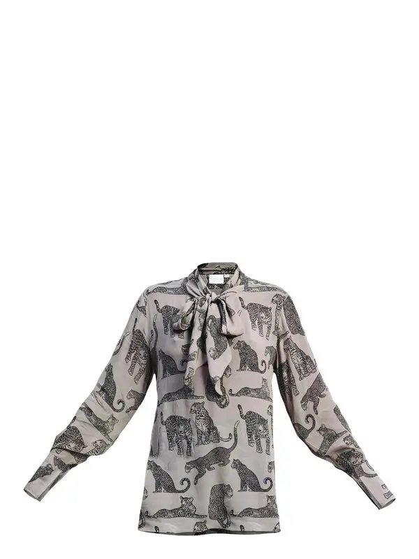 REISTOR Animal Print V-neck Front-tie Top - Brown