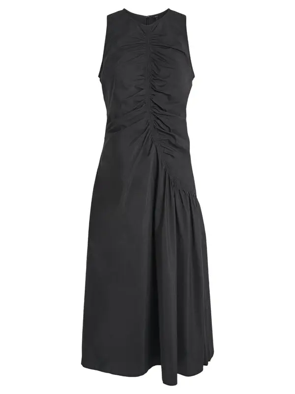 Theory Cotton Ruched Asymmetric Midi Dress - Black