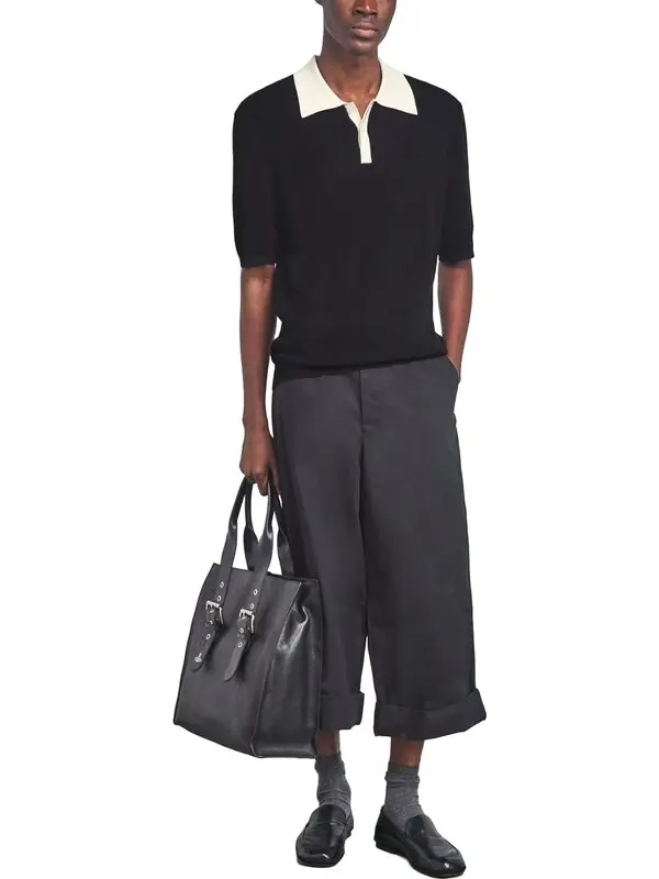 Sandro Contrast-collar Polo Shirt - Black
