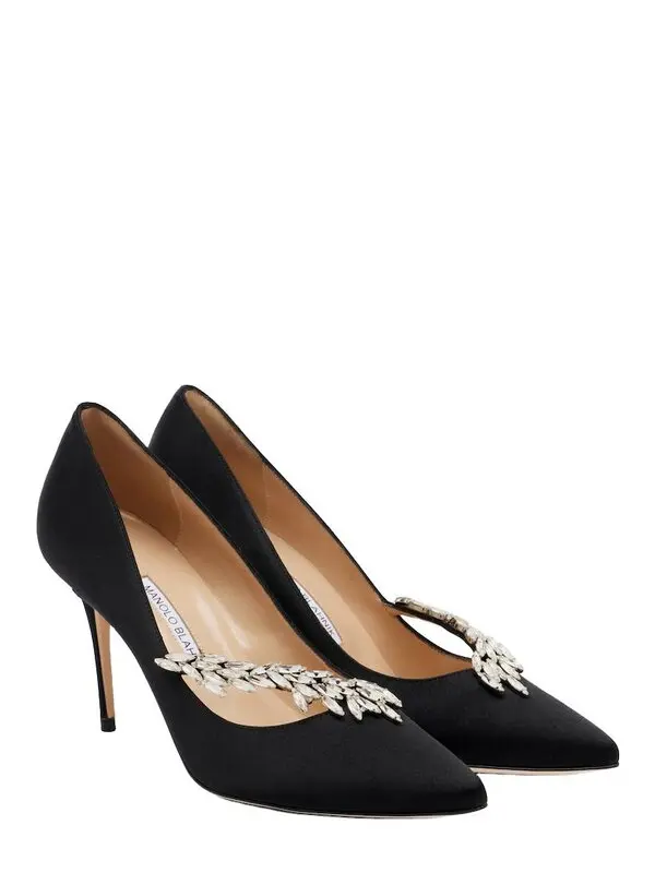 Manolo Blahnik Nadira Embellished Satin Pumps - Black