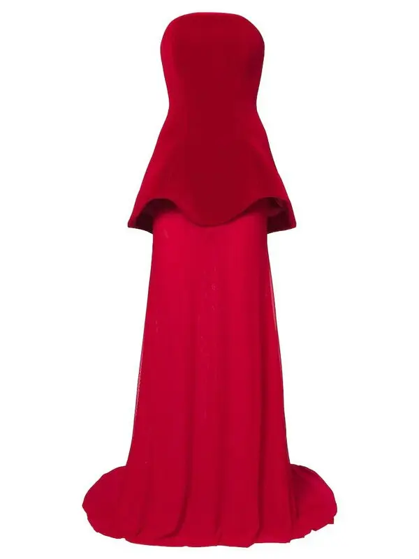 David Koma Peplum Strapless Gown - Red