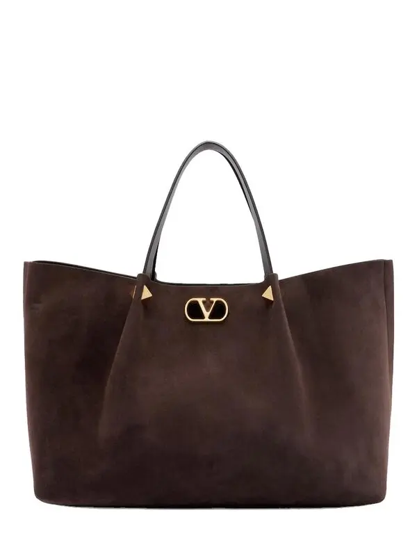 Valentino Garavani Vlogo Signature Large Suede Tote Bag - Brown
