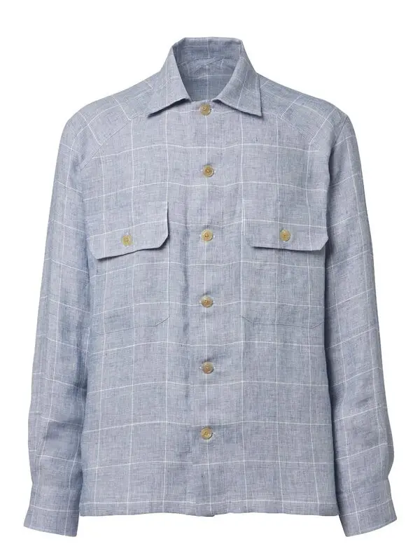 Ralph Lauren Purple Label Checked Linen Jacket - Blue