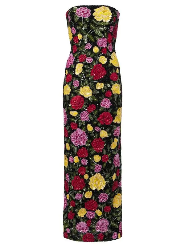 LA FUORI Sequined Floral Bustier Gown - Multicoloured