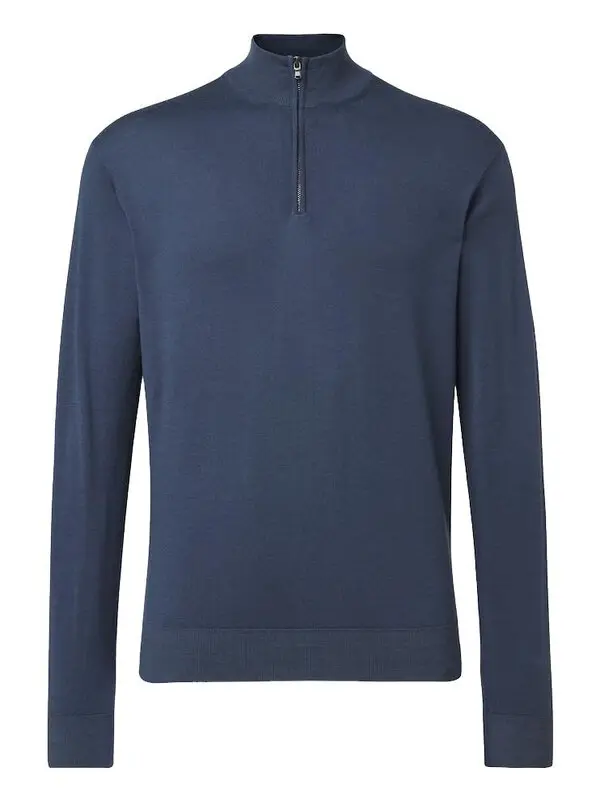 Sunspel Wool Half-zip Sweater - Blue