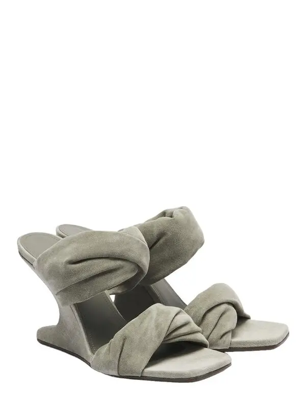 Rick Owens Twisted Cantilever Suede Wedge Mules - Grey