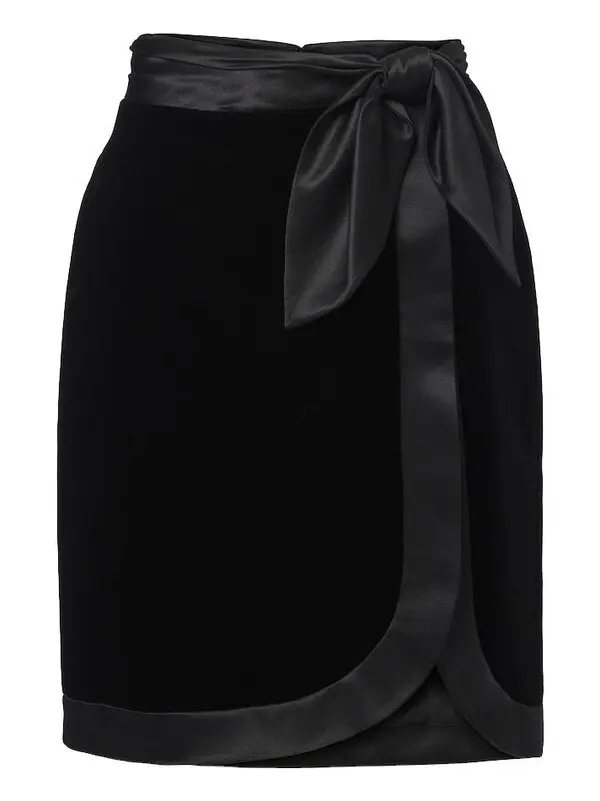 Saint Laurent Silk-trimmed Velvet Wrap Skirt - Black