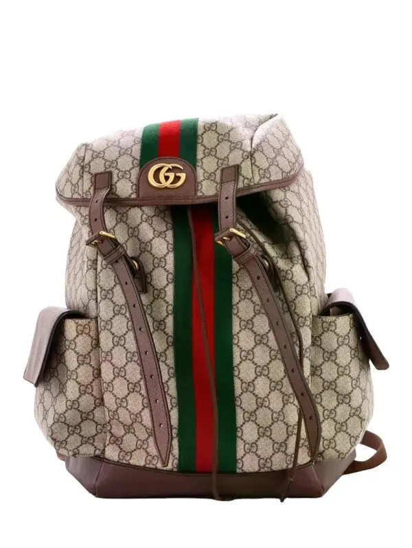 Gucci Ophidia Flap Gg Coated Canvas Medium Backpack - Brown