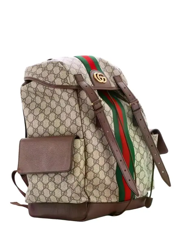 Gucci Ophidia Flap Gg Coated Canvas Medium Backpack - Brown