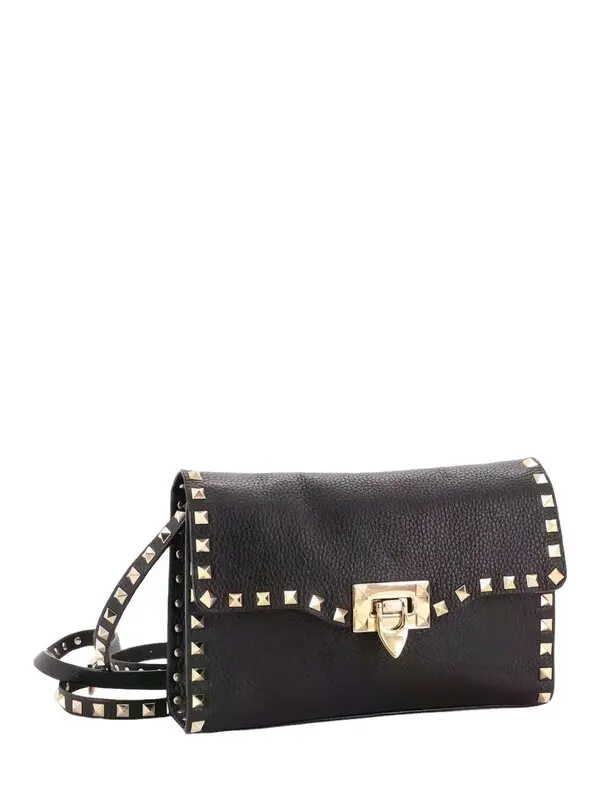 Valentino Garavani Rockstud Flip Lock Flap Bag Leather Small Shoulder Bag - Black