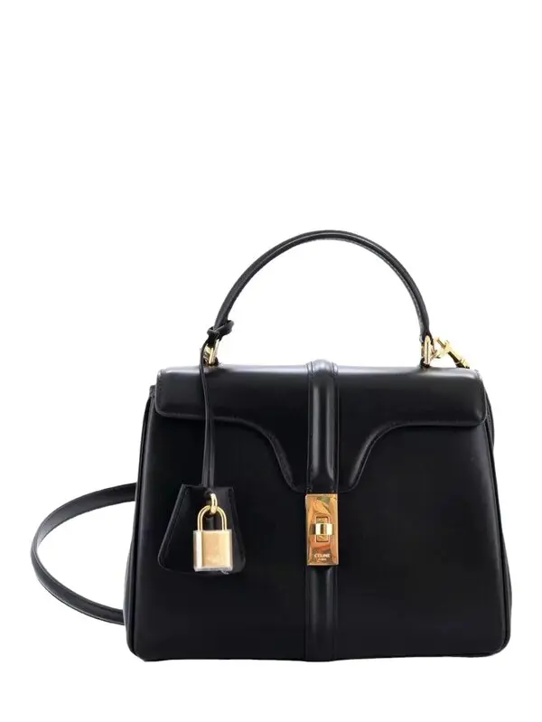 Celine 16 Top Handle Bag Smooth Calfskin Small Satchel - Black