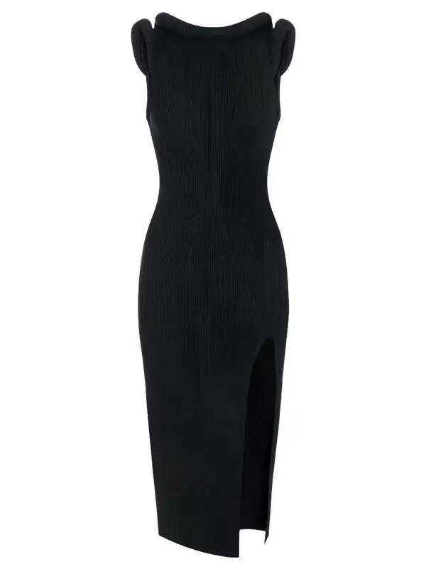 Elisabetta Franchi Knit Dress With 3d Details - Black