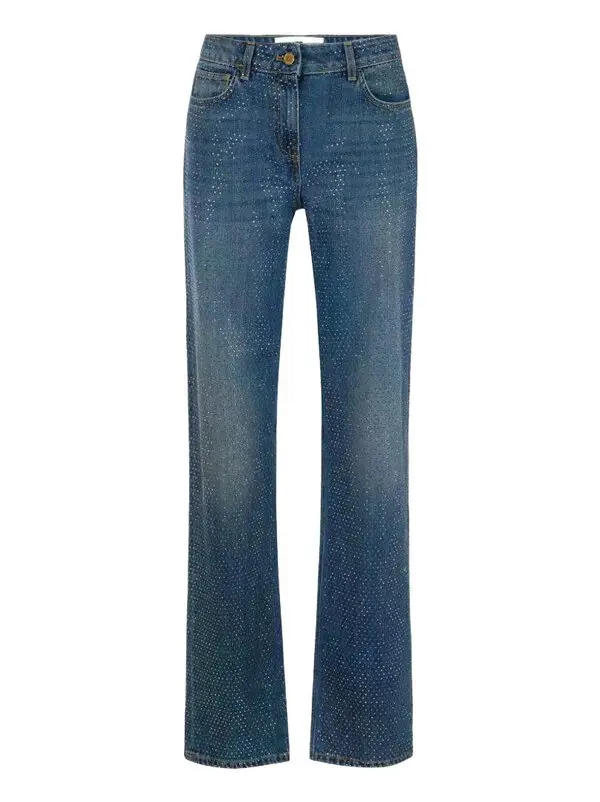 Elisabetta Franchi Palazzo Jeans With All-over Rhinestones - Blue
