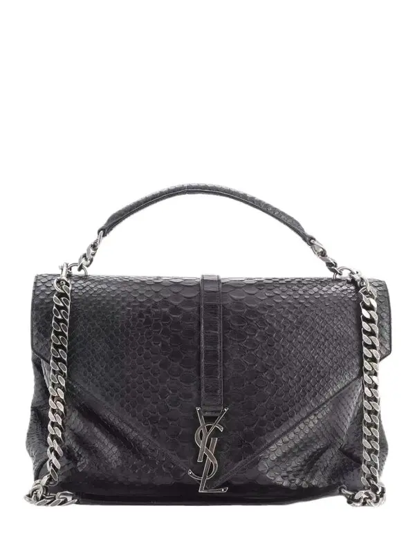 Saint Laurent Classic Monogram College Bag Python Embossed Leather Large Satchel - Black