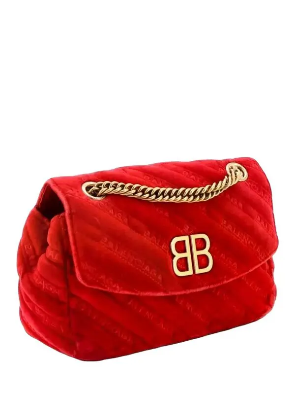 Balenciaga Bb Chain Round Quilted Velvet Small Shoulder Bag - Red