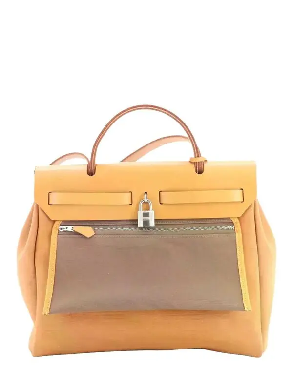 Hermès Herbag Zip Verso Leather And Toile 31 Shoulder Bag - Brown