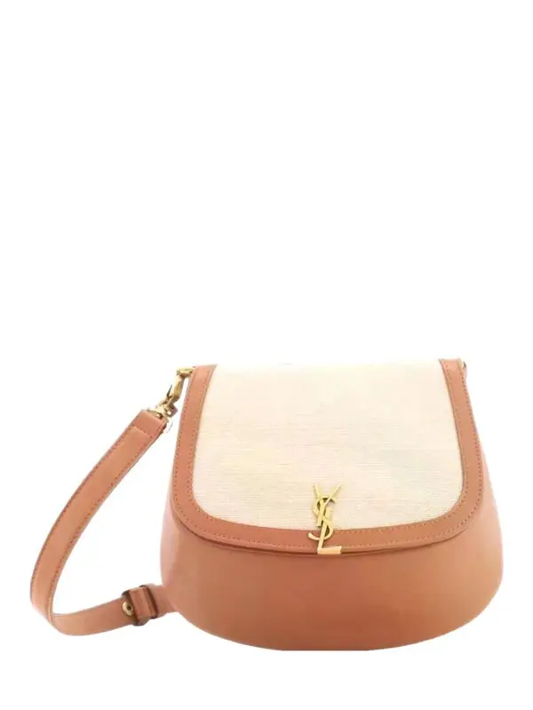 Saint Laurent Voltaire Top Handle Bag Leather And Canvas Mini Satchel - Brown