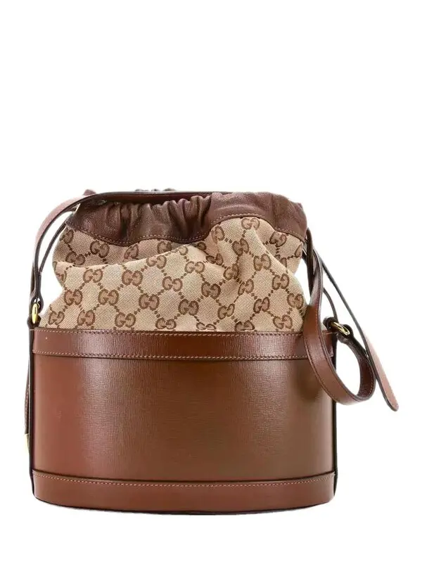 Gucci Horsebit 1955 Crossbody Bag Leather And Gg Canvas Small Bucket Bag - Brown