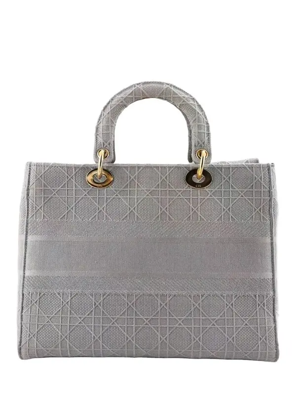 Dior Lady D-lite Cannage Embroidered Canvas Tote Bag - Grey