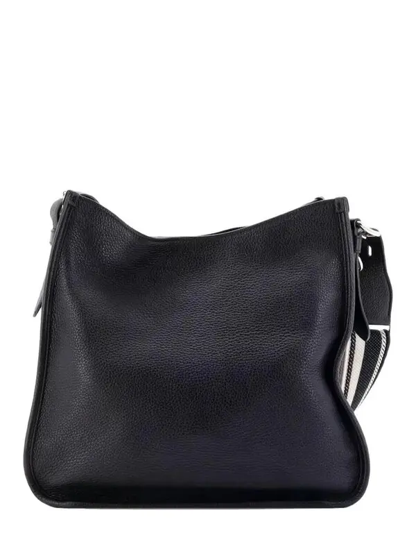 Prada Logo Strap Leather Medium Hobo Bag - Black