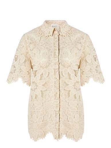 MALINA Ari Short-sleeve Guipure Lace Shirt - Sand
