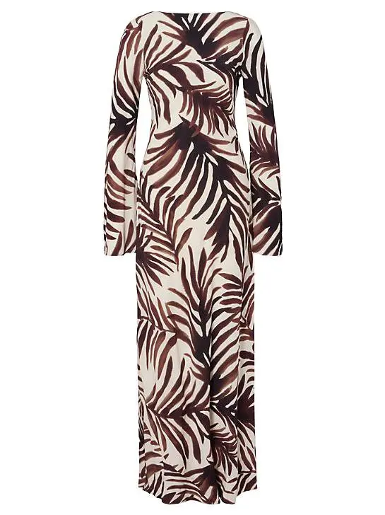 MALINA Jennelie Leaf-print Chiffon Maxi Dress - Burnt Leaf