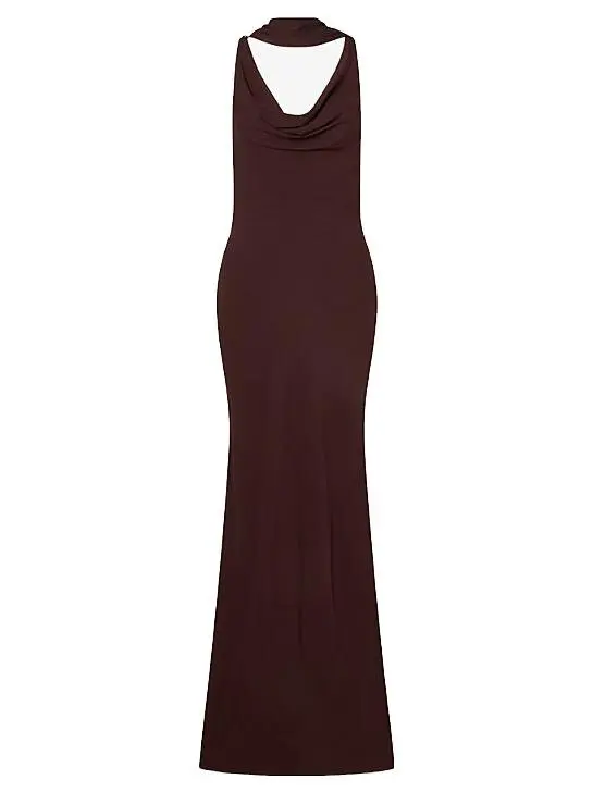 MALINA Vida Cowl-neck Stretch-woven Maxi Dress - Espresso