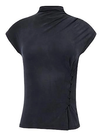 PEACHY DEN Kylie Button Stretch-woven Top - Graphite