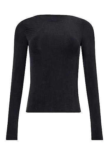 PEACHY DEN Kylie Long-sleeve Stretch-woven Top - Graphite