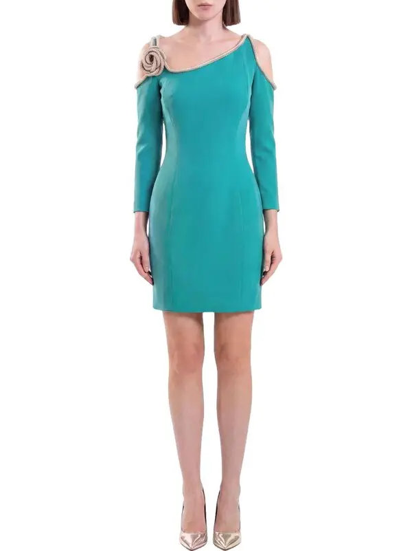 SAIID KOBEISY Crystal-embellished Cold-shoulder Mini Dress - Blue