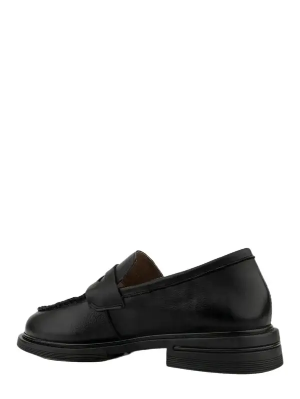 LINDA BAUMANN Penny-slot Leather Loafers - Black