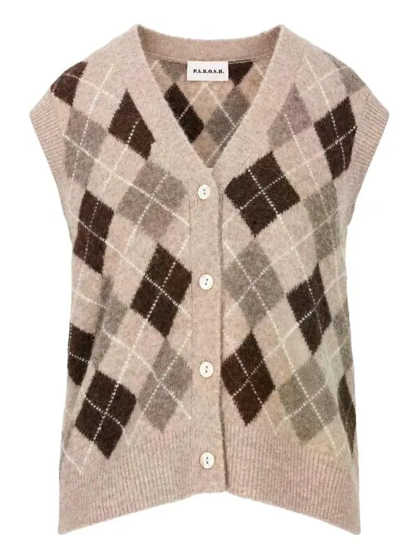 P.a.r.o.s.h Argyle-knit V-neck Sleeveless Cardigan - Neutrals