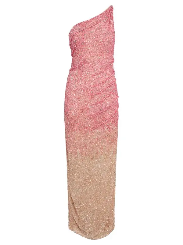 Rachel Gilbert Embellished One-shoulder Kaito Gown - Pink