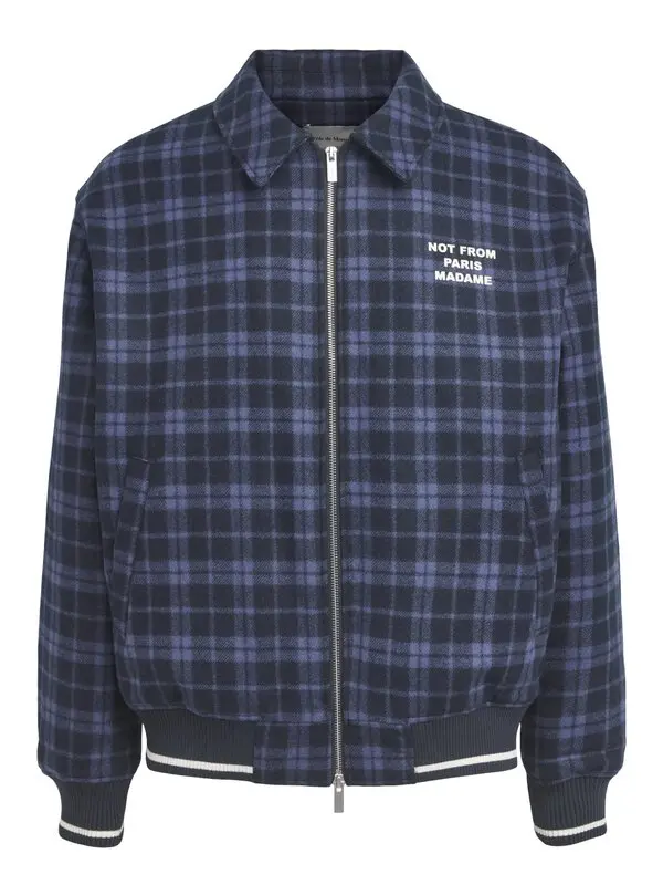Drole De Monsieur Check Flannel Slogan Jacket - Navy