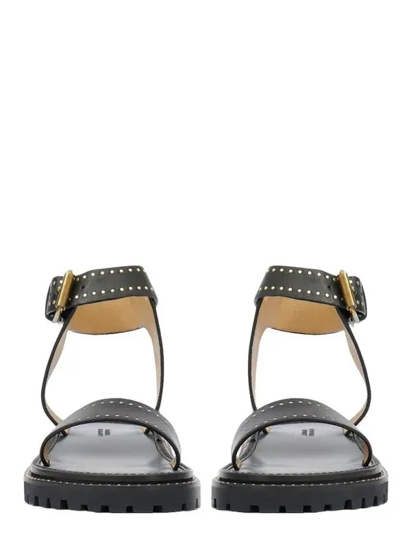 Isabel Marant Étoile Breenna Studded Leather Flat Sandals - Black